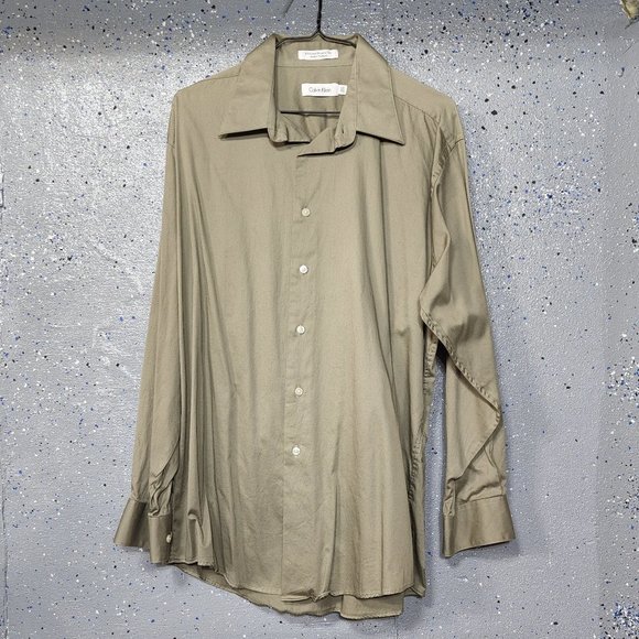 Calvin Klein | Shirts | Calvin Klein Mens Olive Green 97 Cotton 3 ...